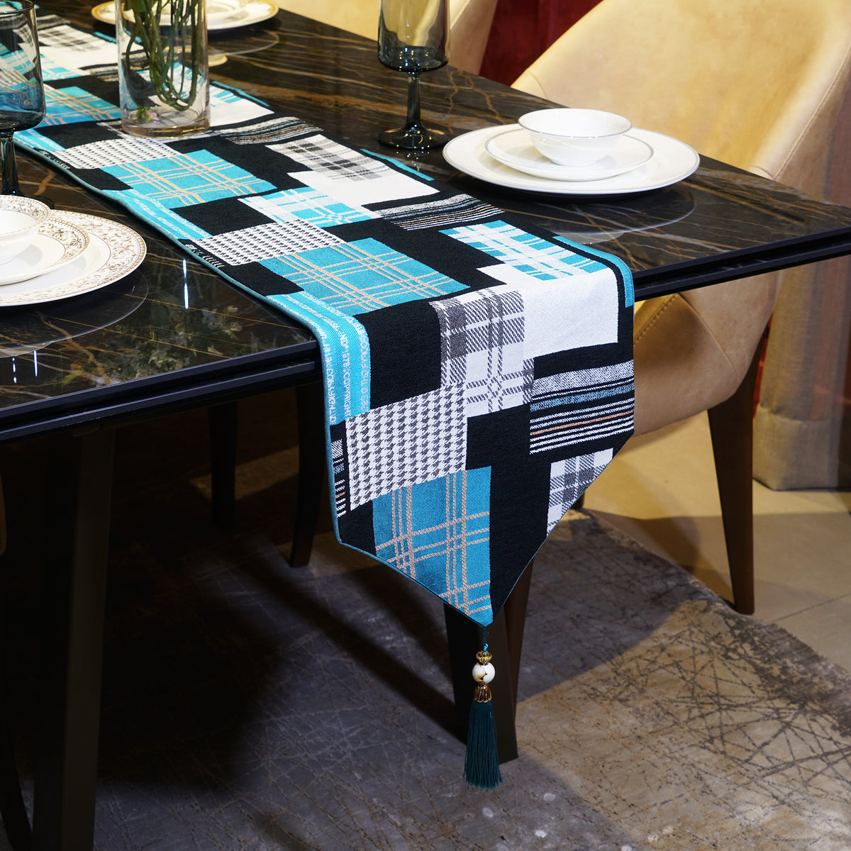 Modish Blocks Table Runner By La Muse | Modern Luxury Table Runner for ...